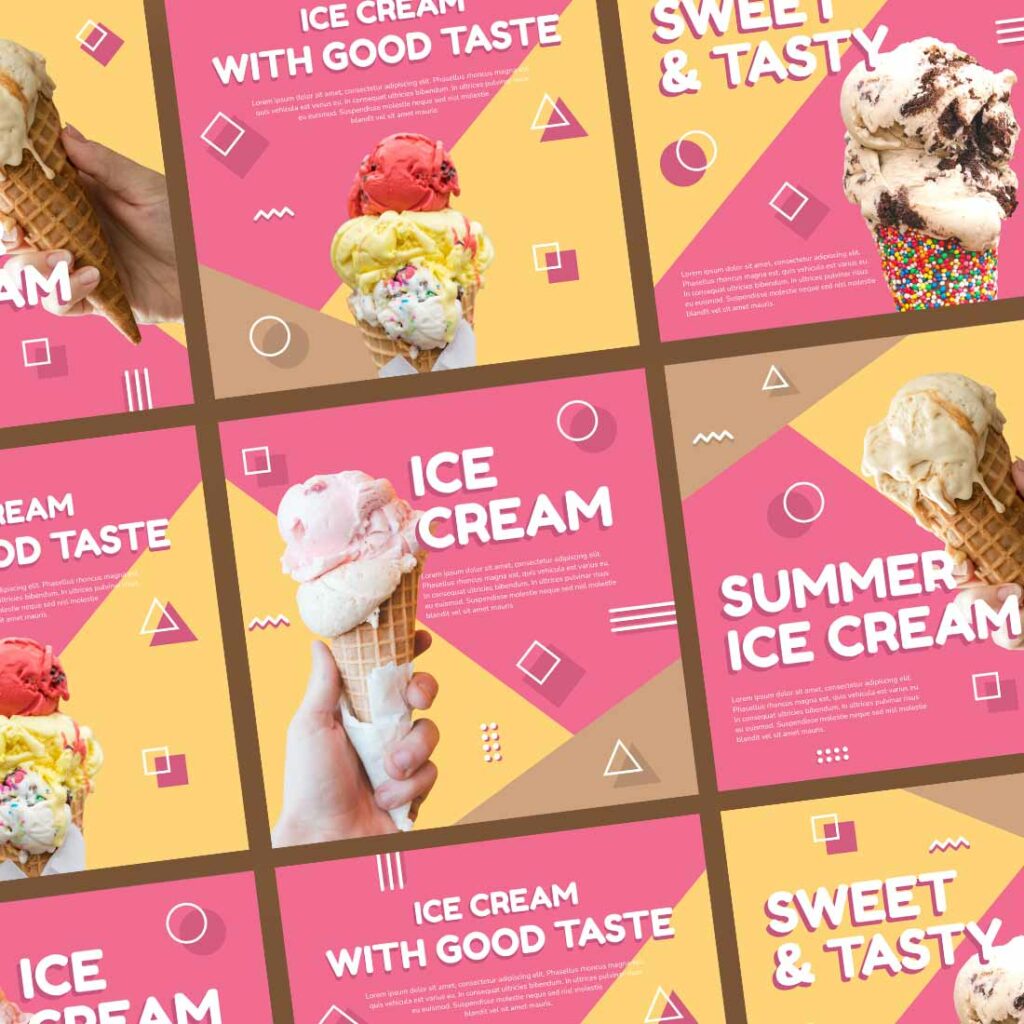 4 Ice Cream Dessert Shop Social Media Banner Template - MasterBundles