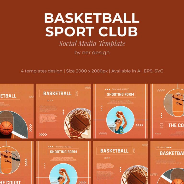 4 Basketball Sport Club Social Media Banner Template - MasterBundles