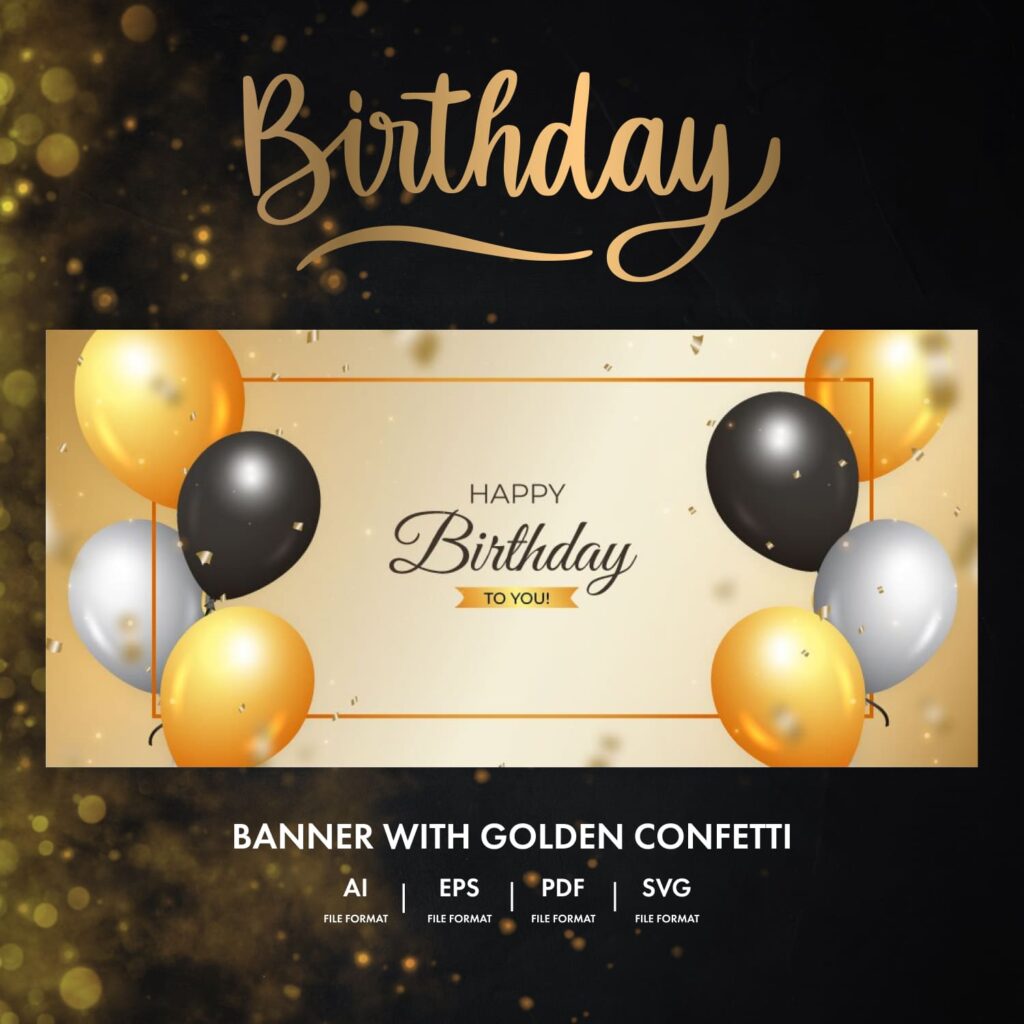 Birthday Banner with Golden Confetti | MasterBundles