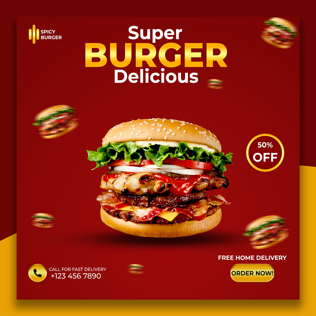 Burger Food Social Media Post And Banner Design - MasterBundles