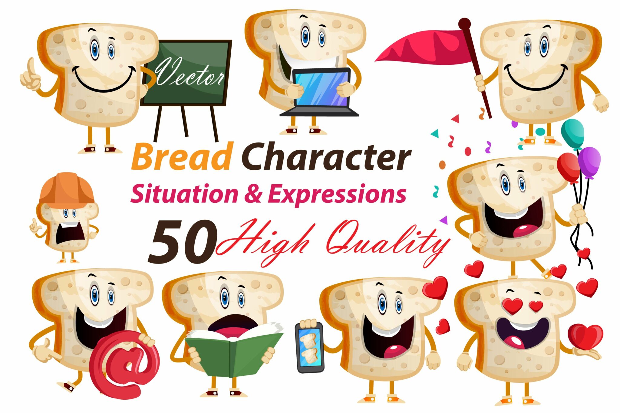 50 Bread Character/Expression Illustrations – MasterBundles
