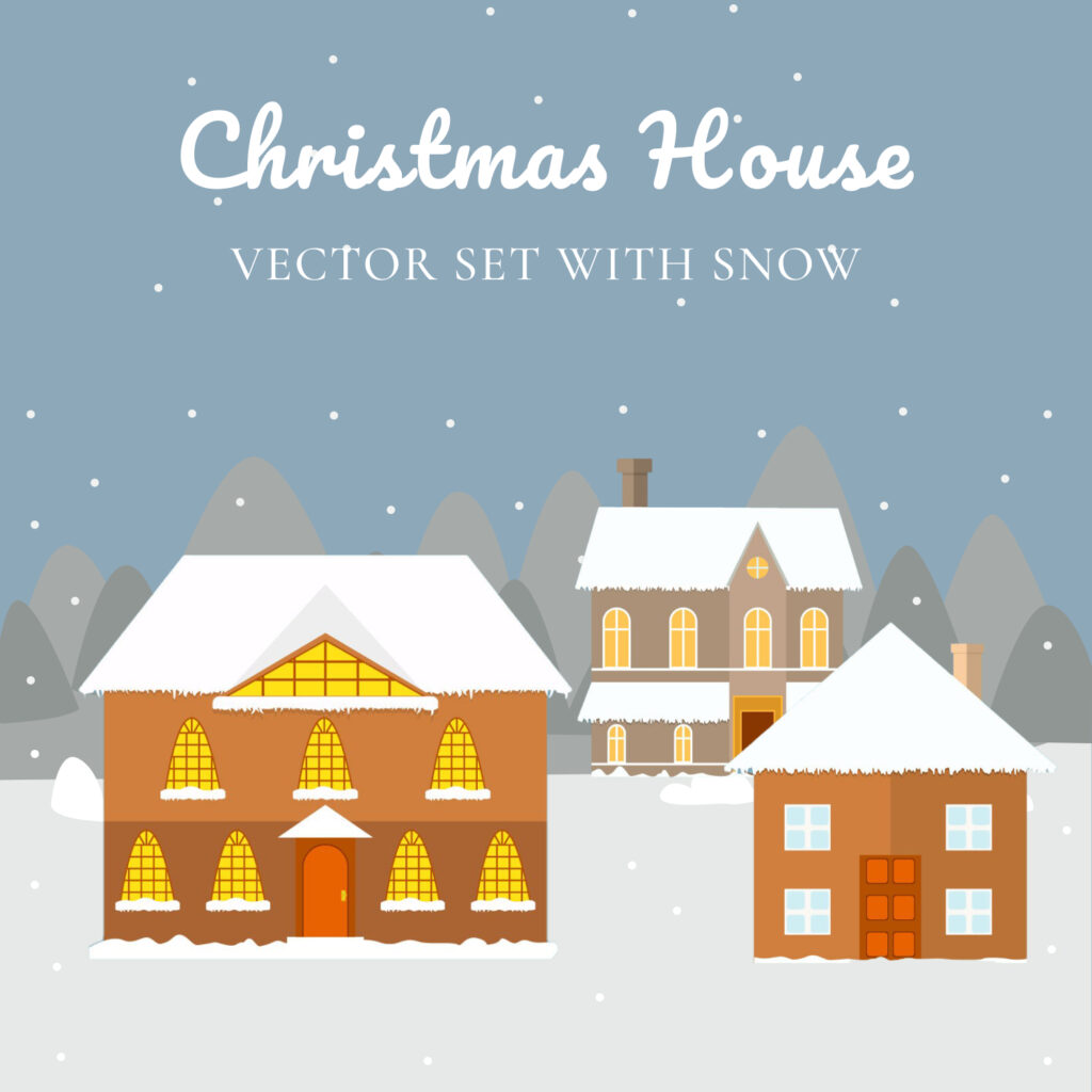Christmas House Vector Set with Snow – MasterBundles