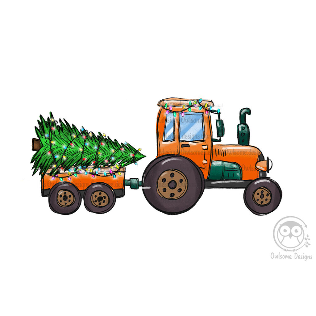 Christmas Tree On The Tractor PNG - MasterBundles