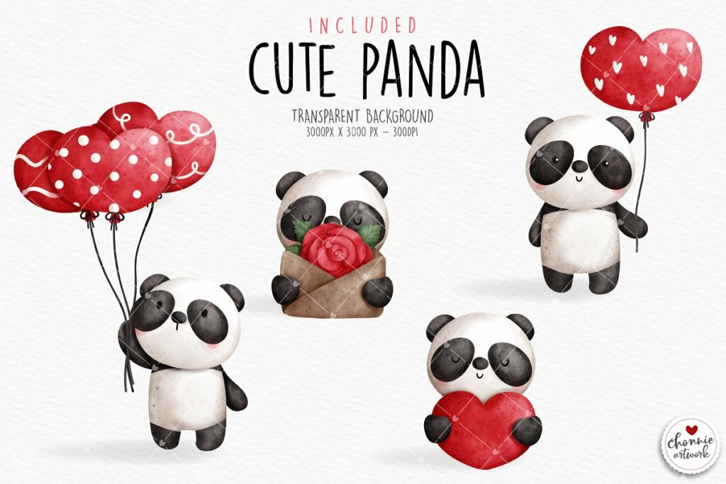 Valentine's Panda Clipart – MasterBundles