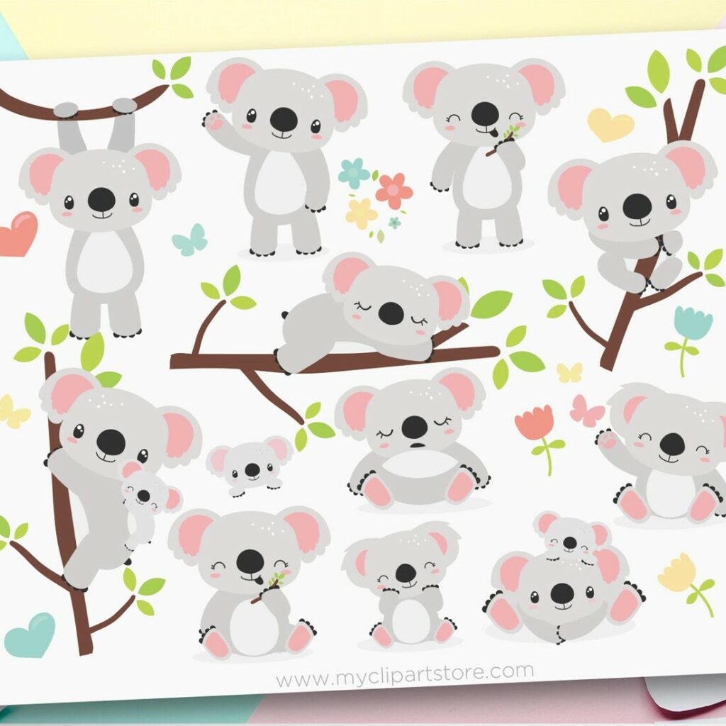 Cute Koala Bears Vector Clipart – MasterBundles