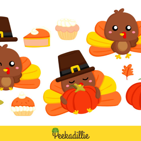 Thanksgiving Cute Holiday Turkey Illustrations Vector Clipart ...