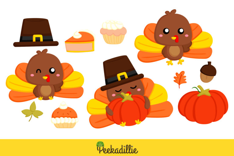 Thanksgiving Cute Holiday Turkey Illustrations Vector Clipart ...