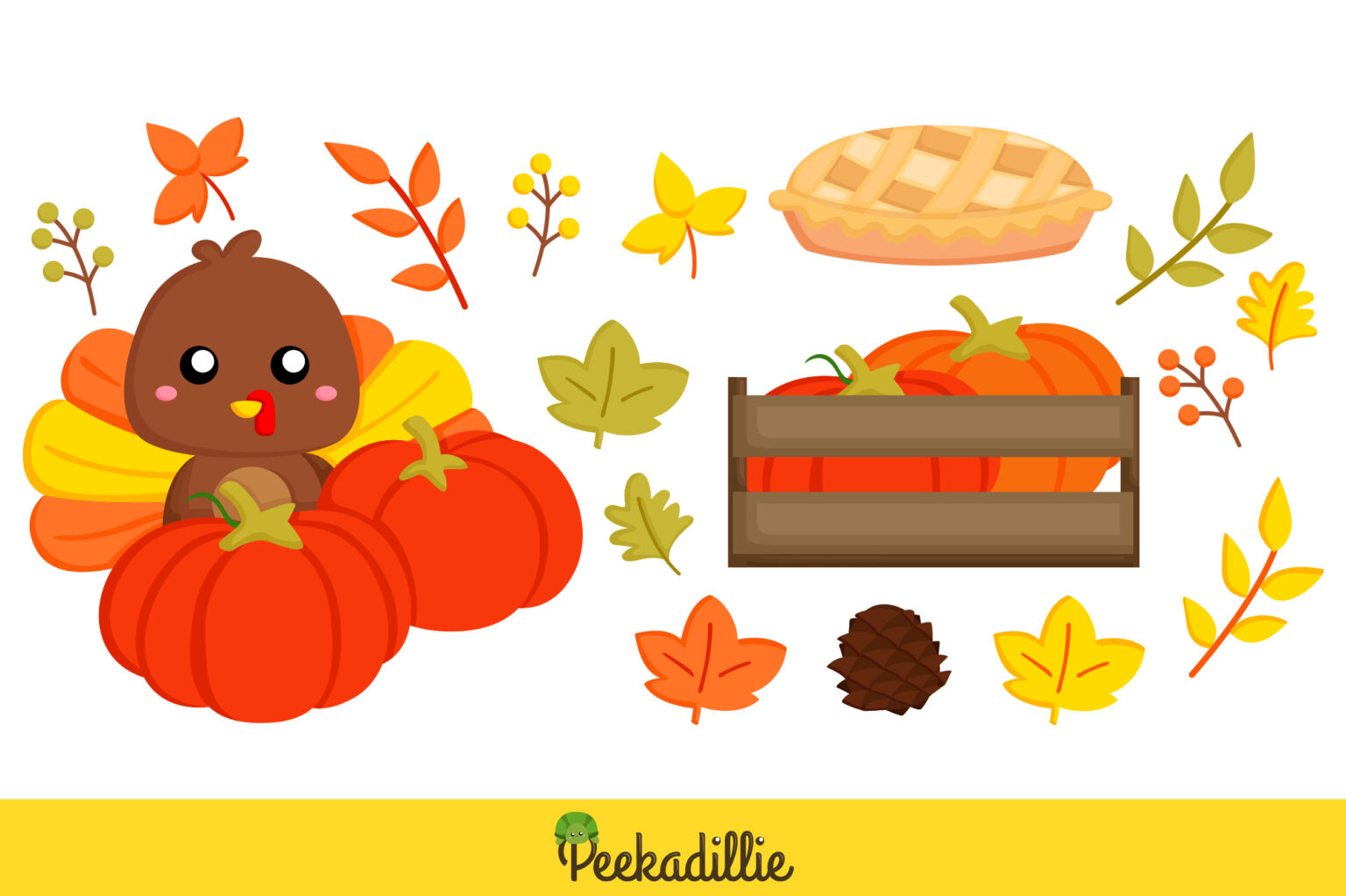 Thanksgiving Cute Holiday Turkey Illustrations Vector Clipart ...