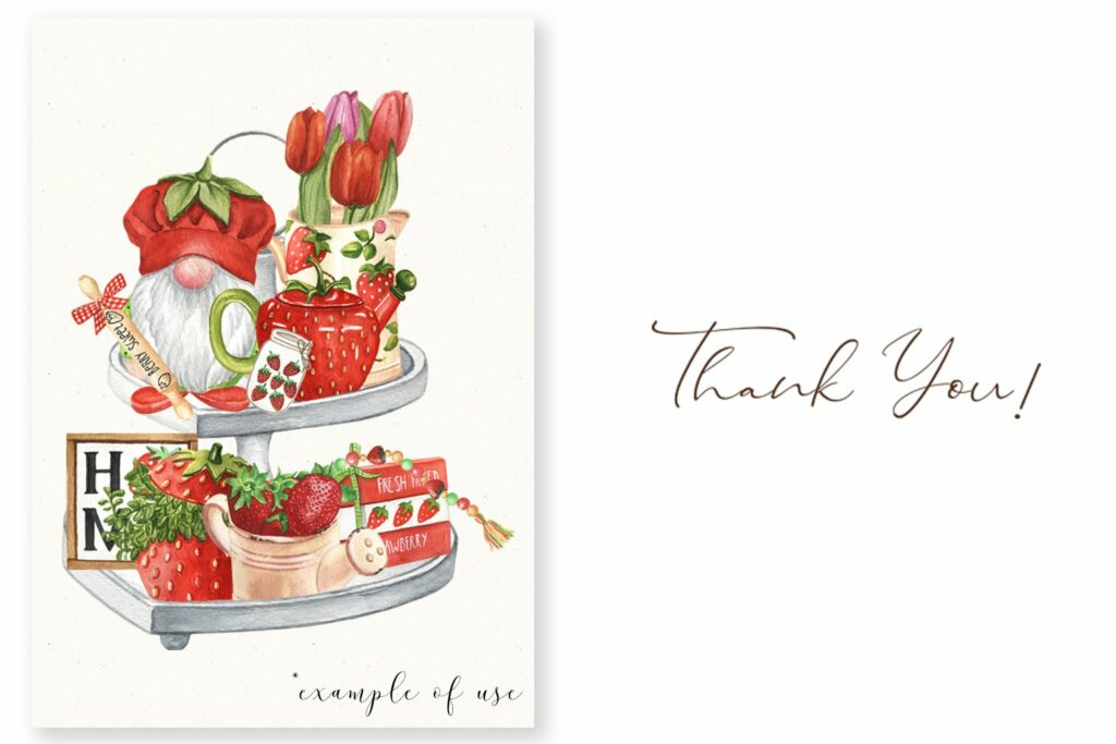 Watercolor Strawberry Decor Clipart. Farmhouse Kitchen Decor ...