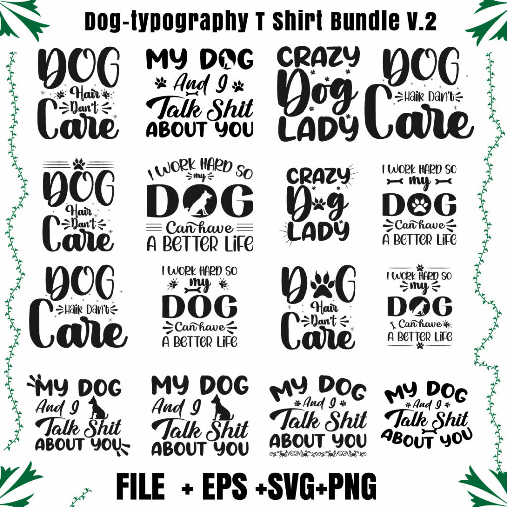 15 Print Ready Dog Typography T-Shirt Design Bundle - MasterBundles