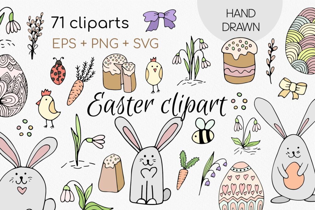 Easter Clipart. Color Vector Doodle – MasterBundles