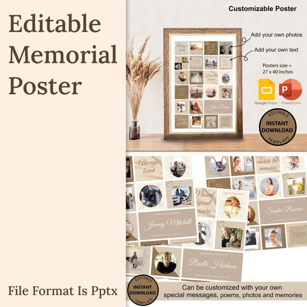 Editable Memorial Poster, Celebration Of Life Funeral Sign Powerpoint ...