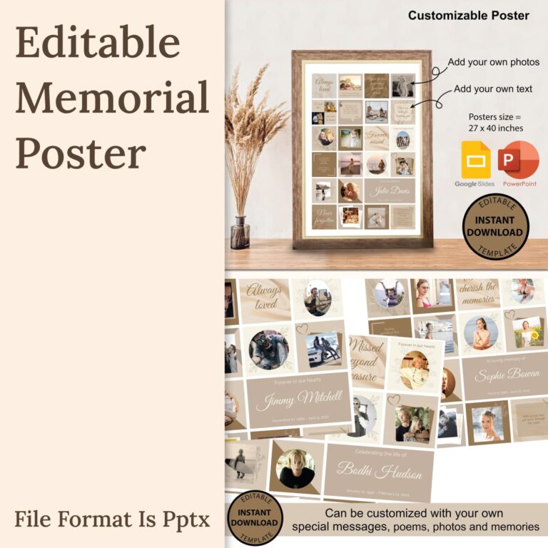 Editable Memorial Poster, Celebration Of Life Funeral Sign Powerpoint ...