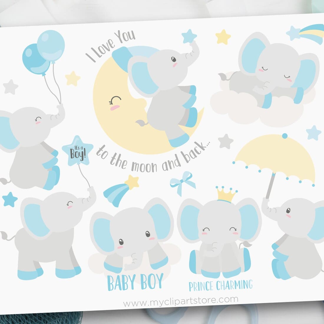 Baby Boy Elephants Clipart + SVG – MasterBundles