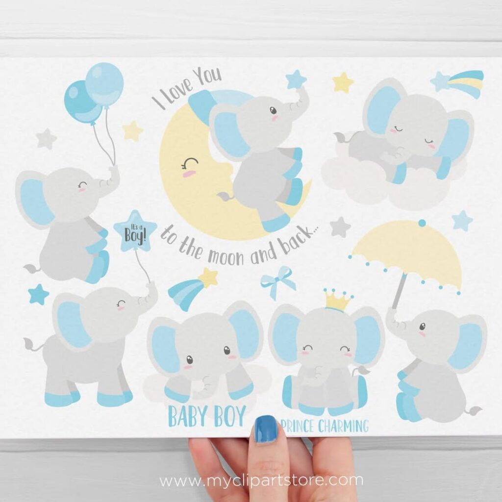 Baby Boy Elephants Clipart + SVG – MasterBundles
