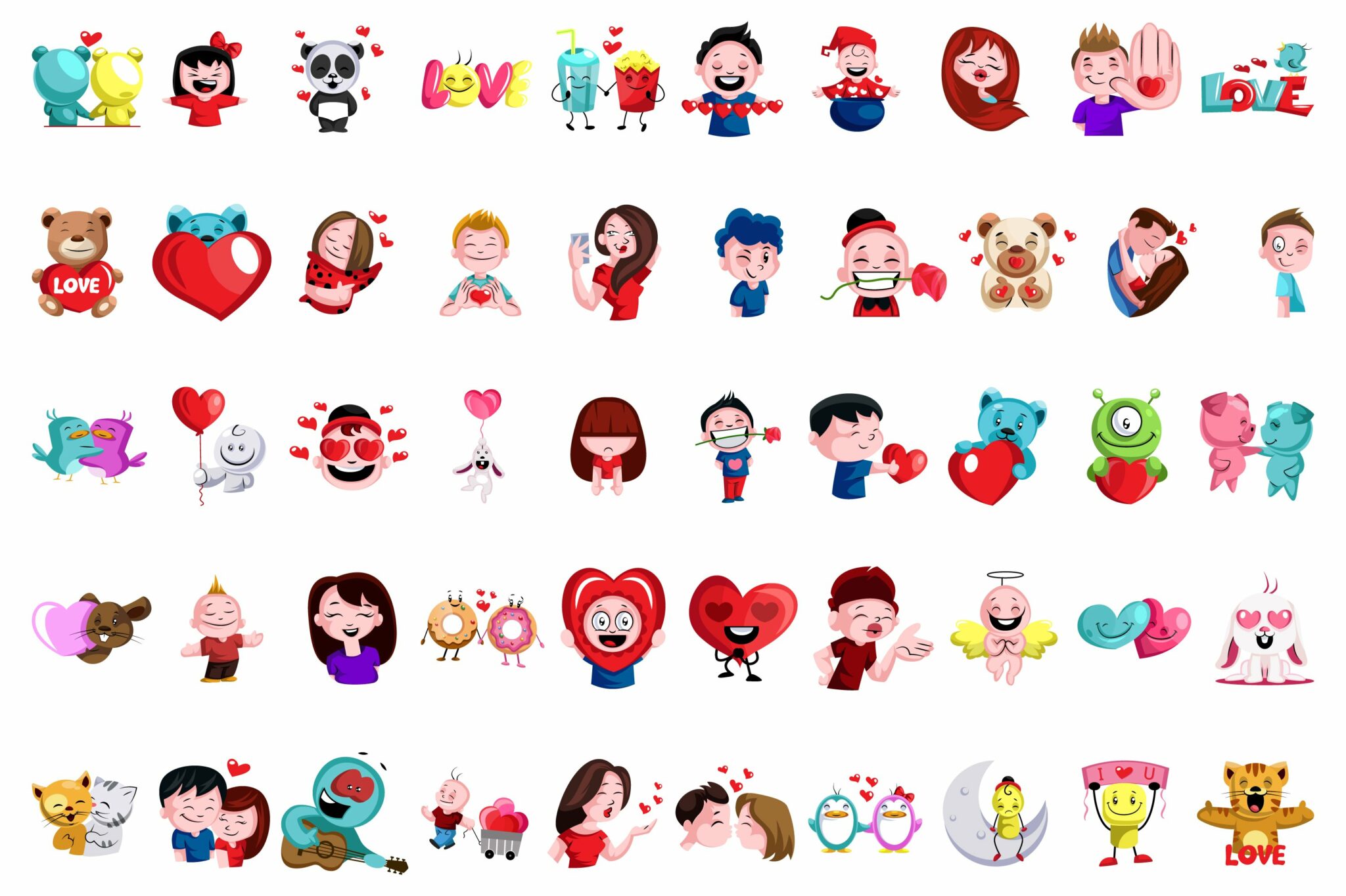 50 Love Stickers and Emoticon Expressions Illustrations – MasterBundles