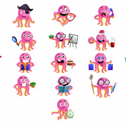 21X Octopus Character Illustrations | MasterBundles