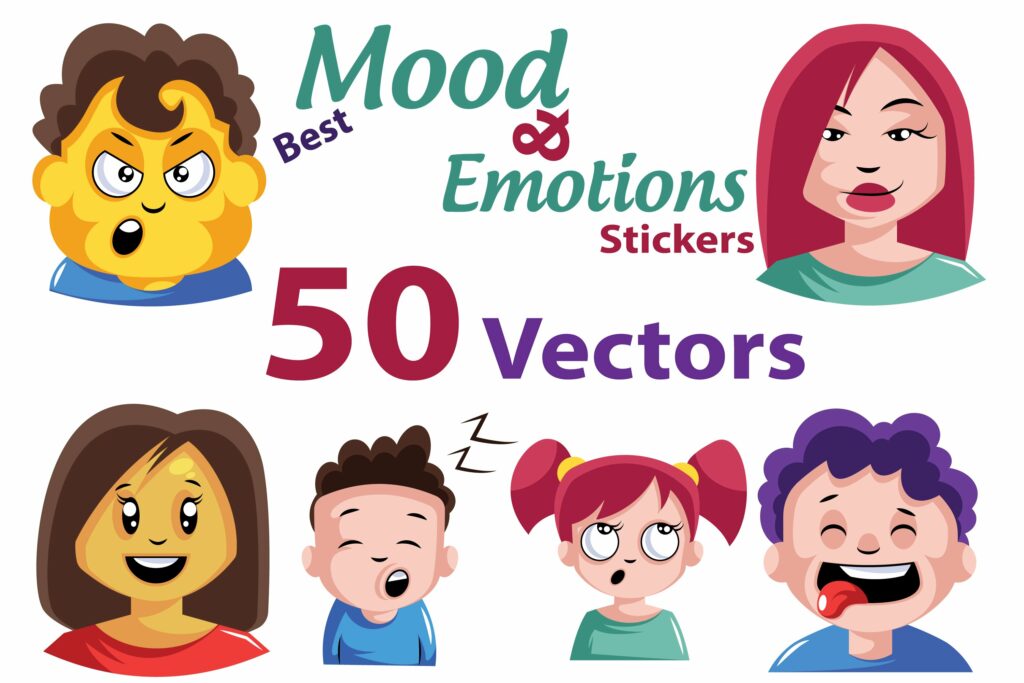50 Mood and Emotions Stickers and Expressions Illustrations – MasterBundles