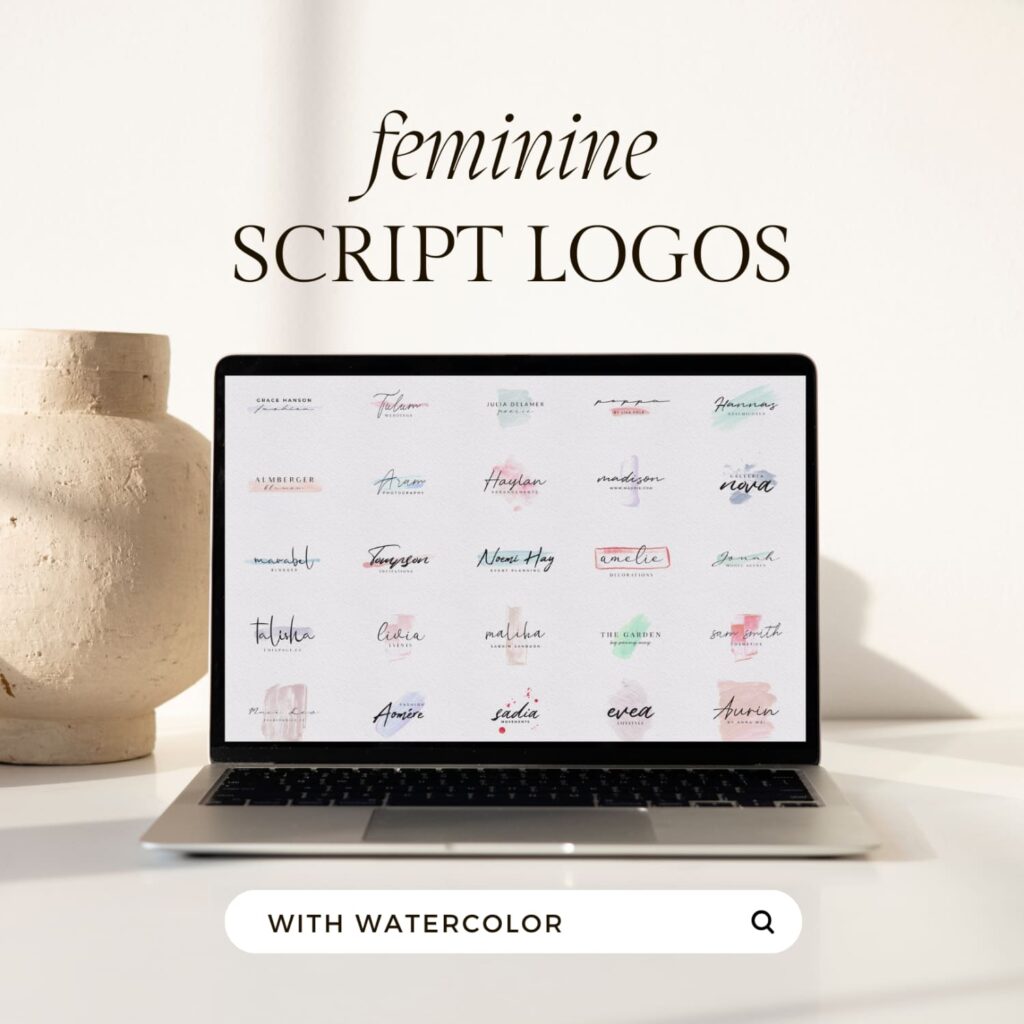 Feminine Script Logos W. Watercolor – MasterBundles