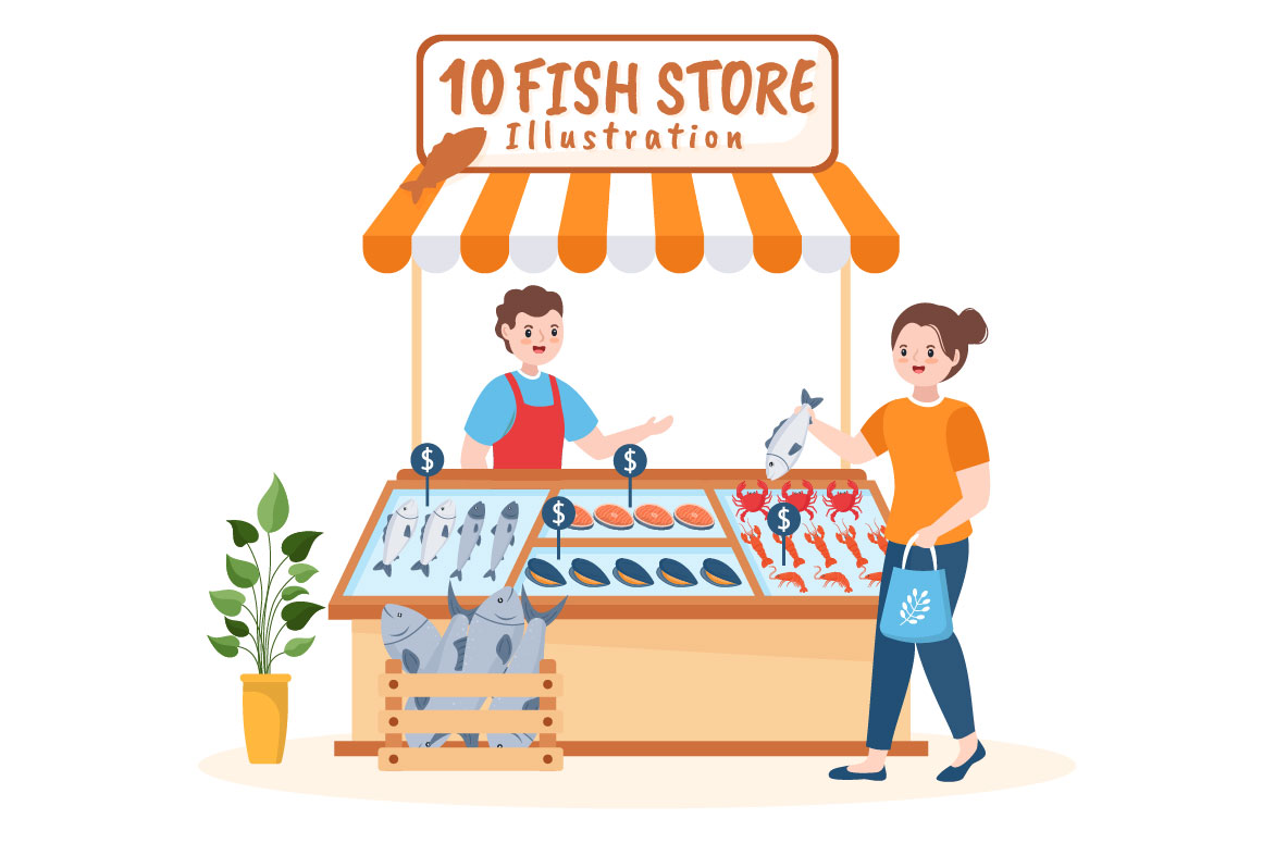 10 Fish Store Design Illustration - MasterBundles