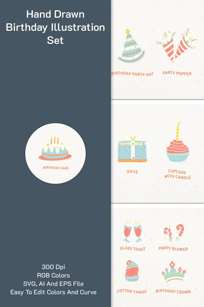Hand Drawn Birthday Illustration Set – MasterBundles