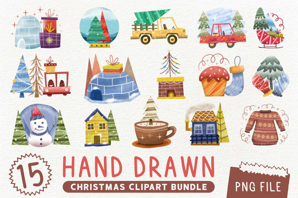 Hand Drawn Christmas Watercolor PNG Clipart Design - MasterBundles