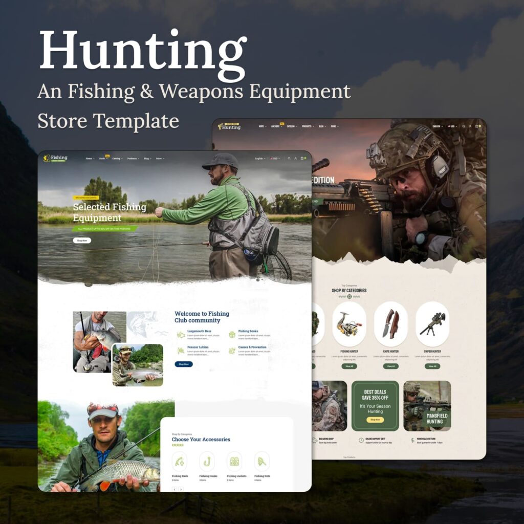 Hunting An Fishing Weapons Equipment Store Template Multipurpose