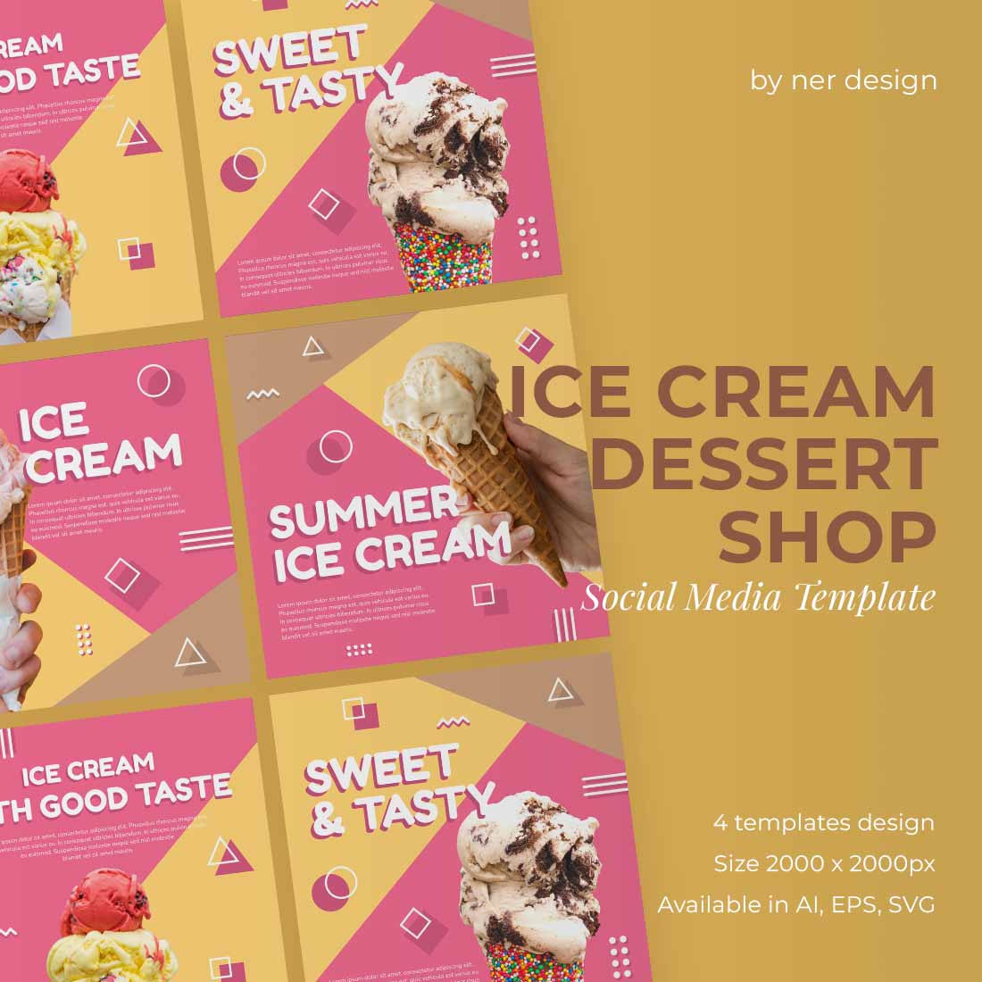 4 Ice Cream Dessert Shop Social Media Banner Template - MasterBundles