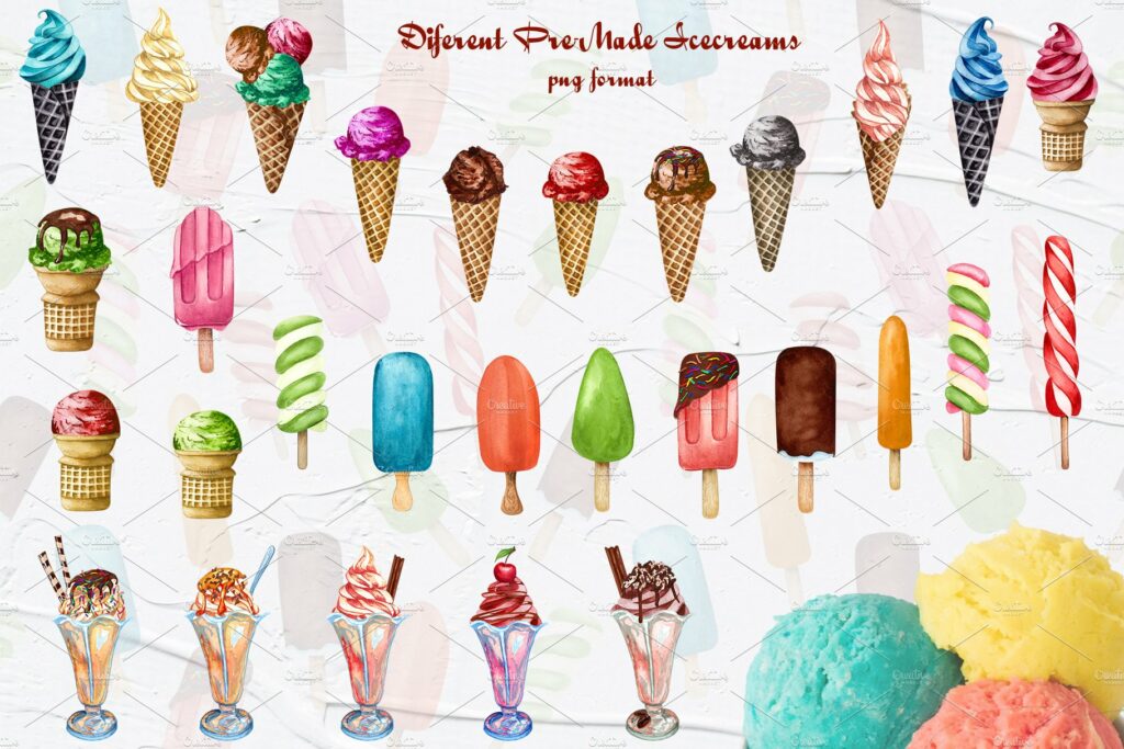 Ice Cream Watercolor Clipart – MasterBundles