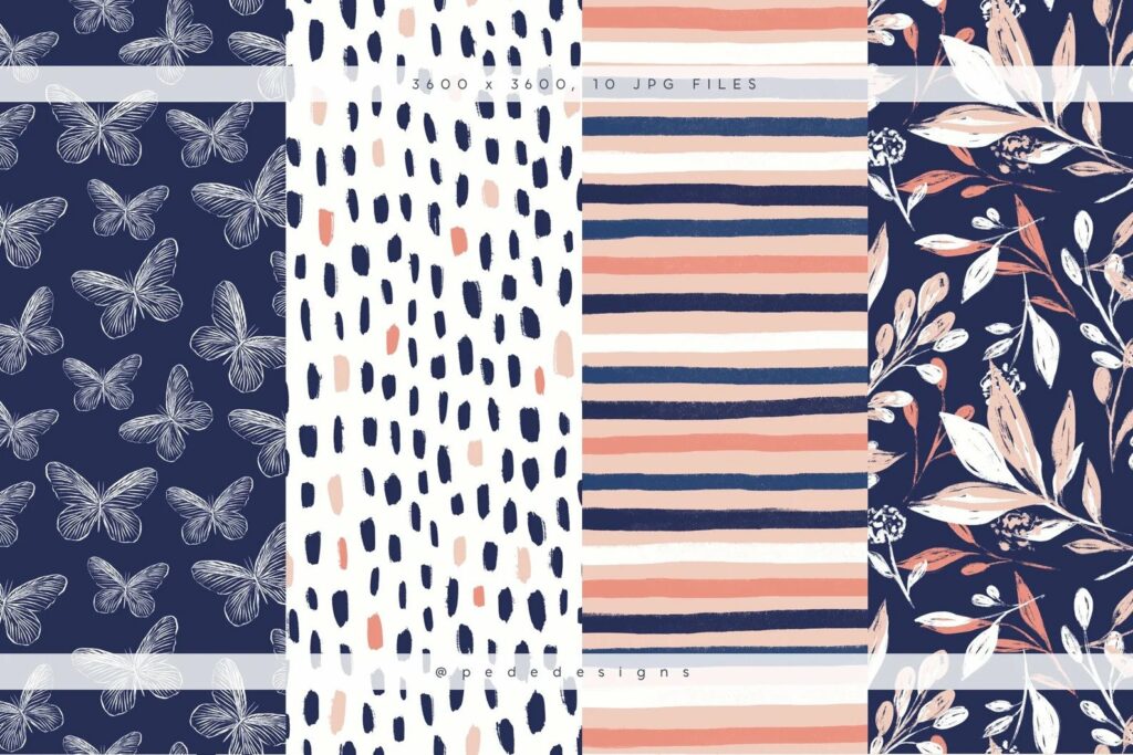 Navy Blue & Blush. Digital Papers – MasterBundles