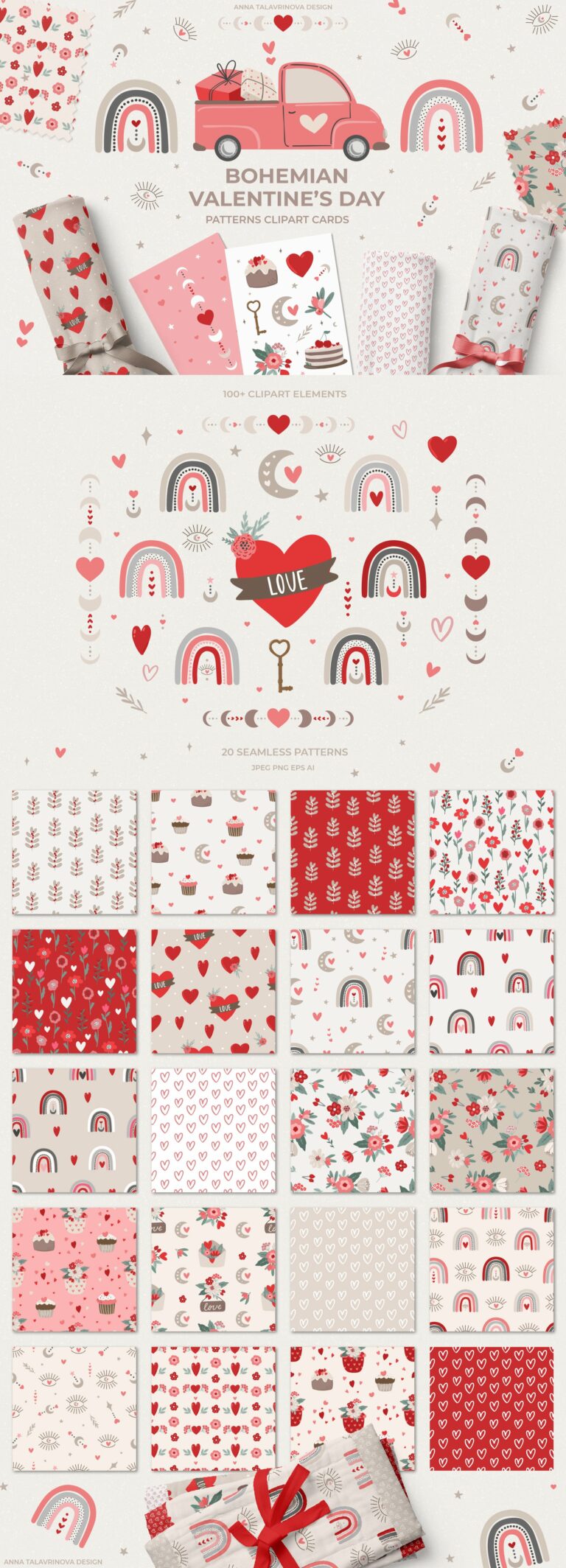 Boho Valentine\'s Day Pattern Clipart – MasterBundles