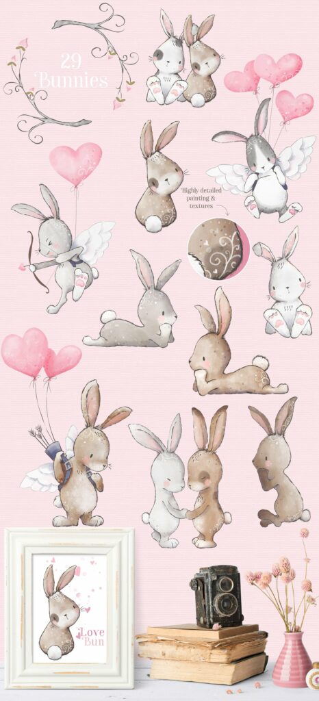 Cute Bunny Valentine's Clipart – MasterBundles