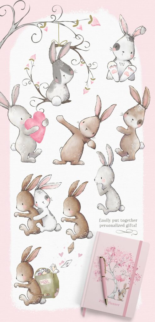 Cute Bunny Valentine's Clipart – MasterBundles