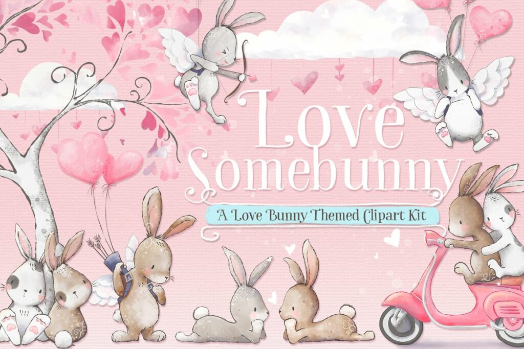 Cute Bunny Valentine's Clipart – MasterBundles