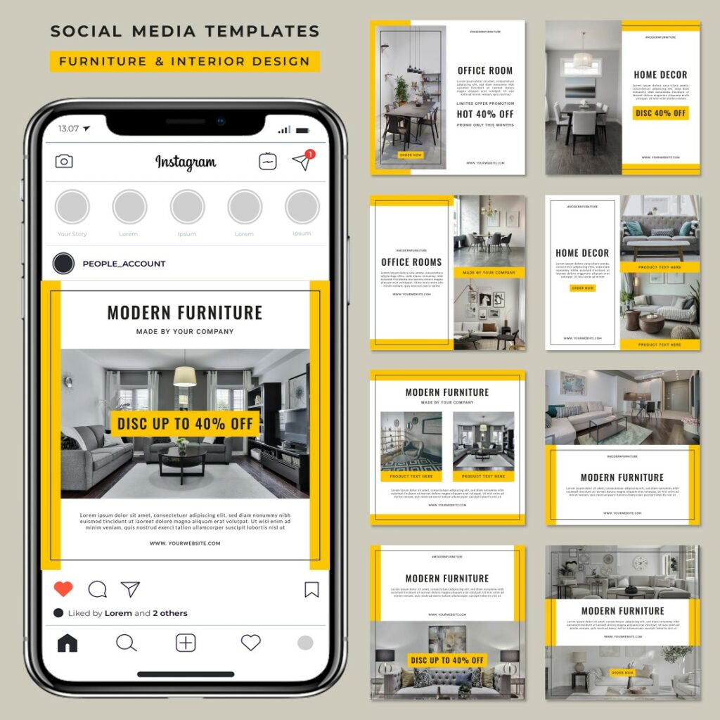 Furniture & Interior Design Social Media Post Templates - Only $8 ...