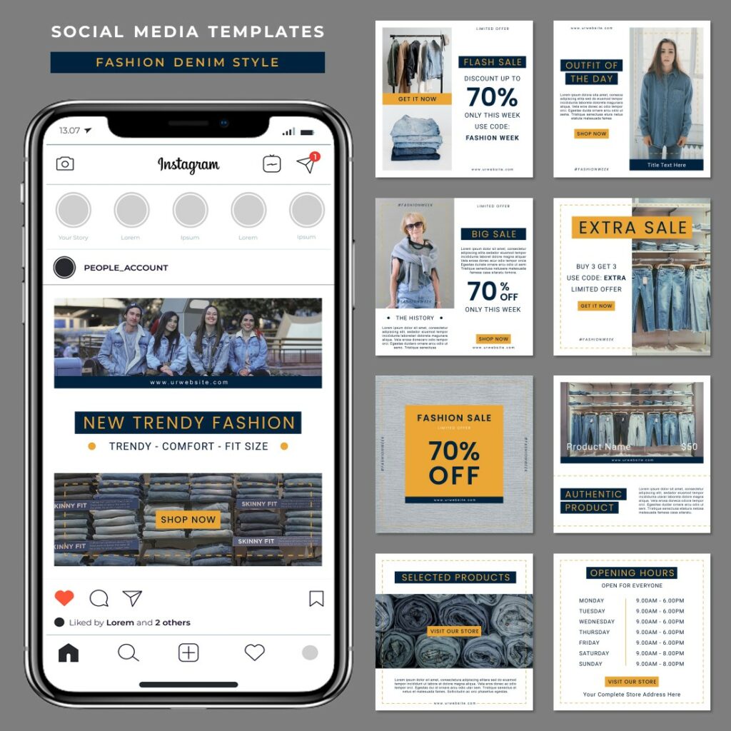 Fashion Denim Style Social Media Post Templates - MasterBundles