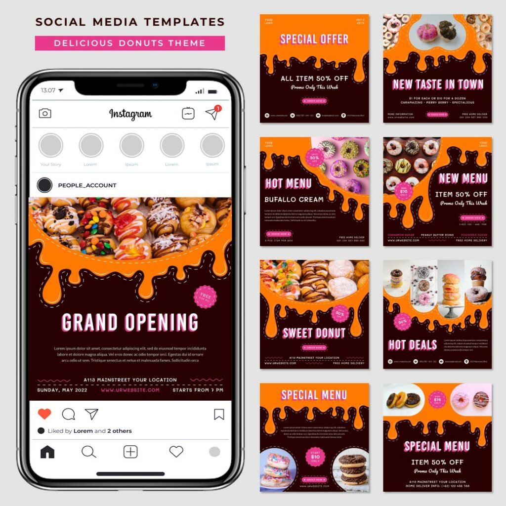 Delicious Donuts Social Media Post Templates - Only $8 - MasterBundles