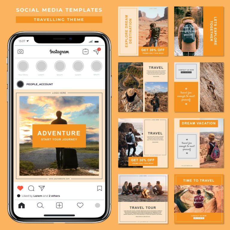 Travelling Theme Social Media Post Templates - Only $8 - MasterBundles