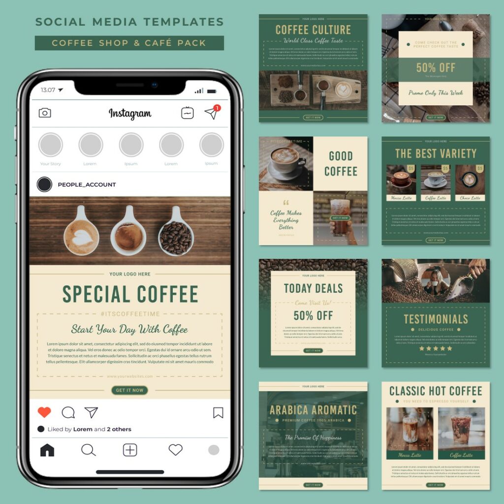 Coffee Shop & Cafe Pack Social Media Post Templates - MasterBundles