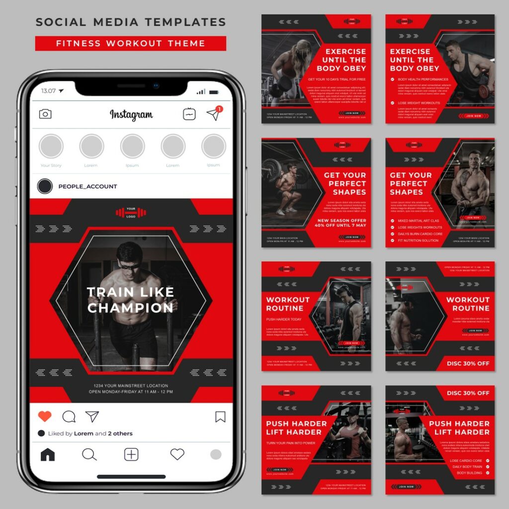 Fitness Workout Social Media Post Templates - Only $8 - MasterBundles