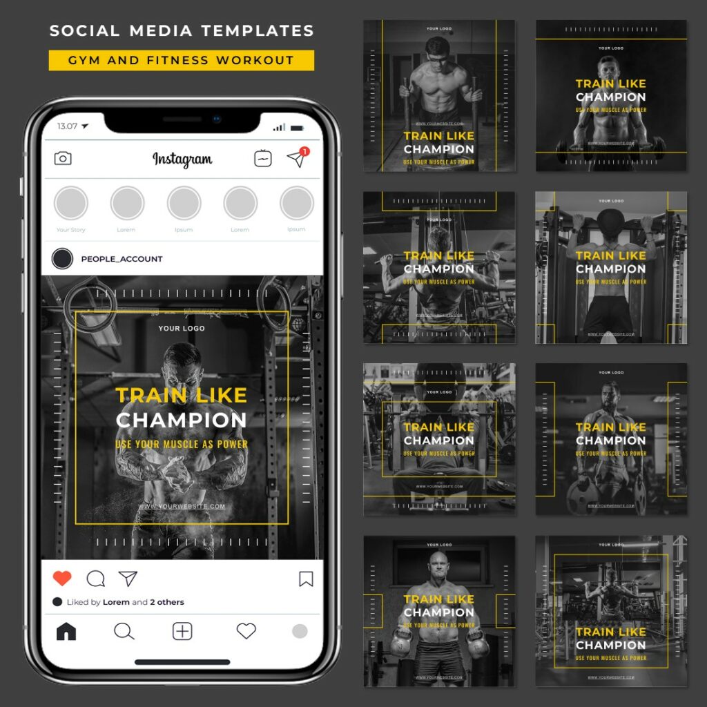 Gym And Fitness Workout Social Media Post Templates - Only $8 ...