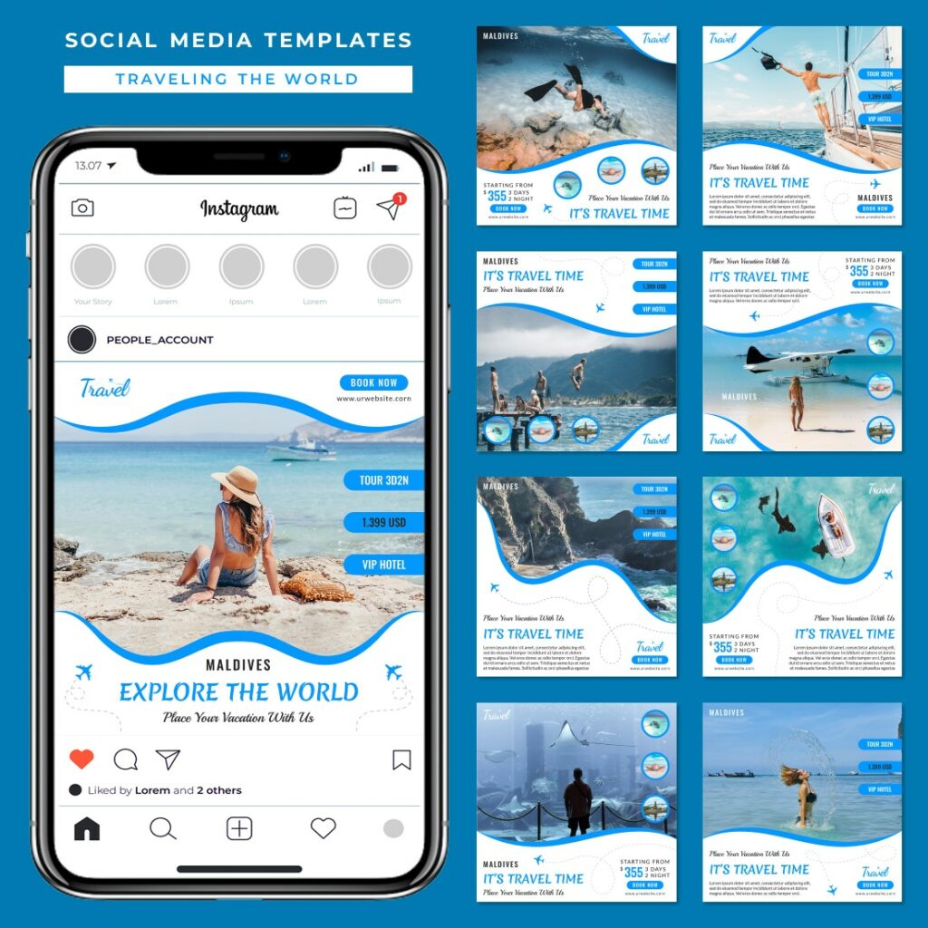 Travelling The World Social Media Post Templates - Only $8 - MasterBundles