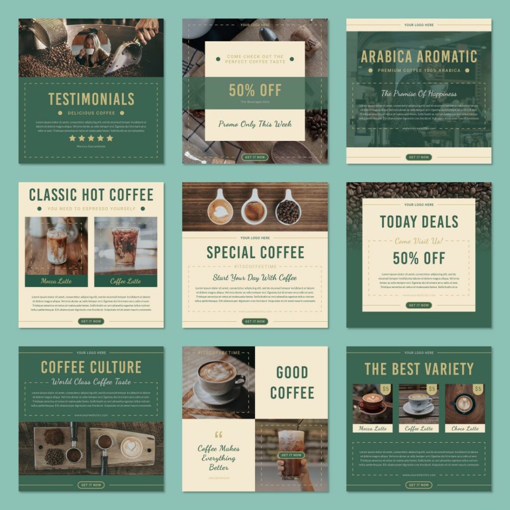 Coffee Shop & Cafe Pack Social Media Post Templates - MasterBundles