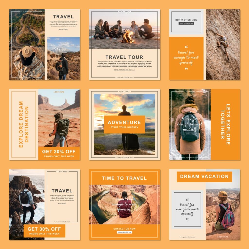 Travelling Theme Social Media Post Templates - Only $8 - MasterBundles