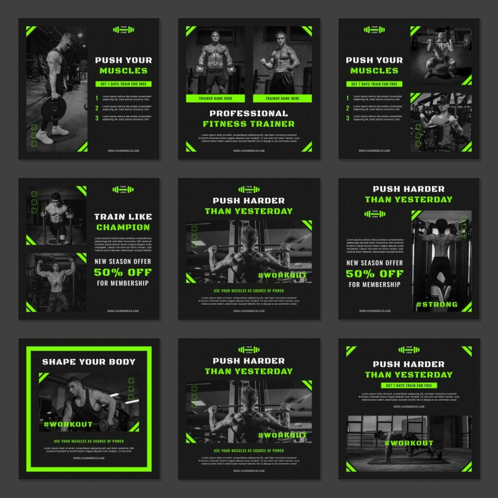 Fitness And Sport Social Media Post Templates - Only $8 - MasterBundles