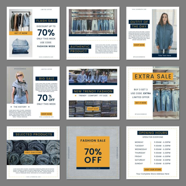 Fashion Denim Style Social Media Post Templates - MasterBundles