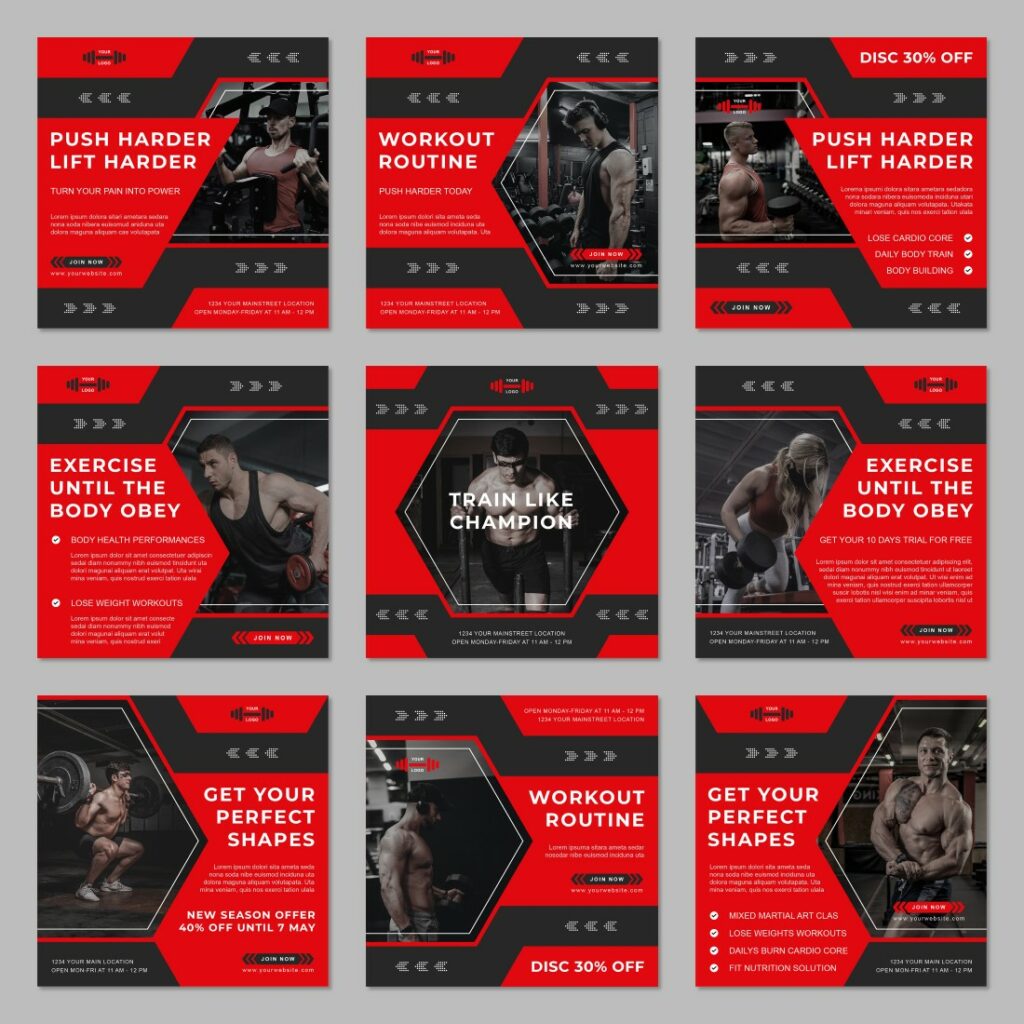 Fitness Workout Social Media Post Templates - Only $8 - MasterBundles