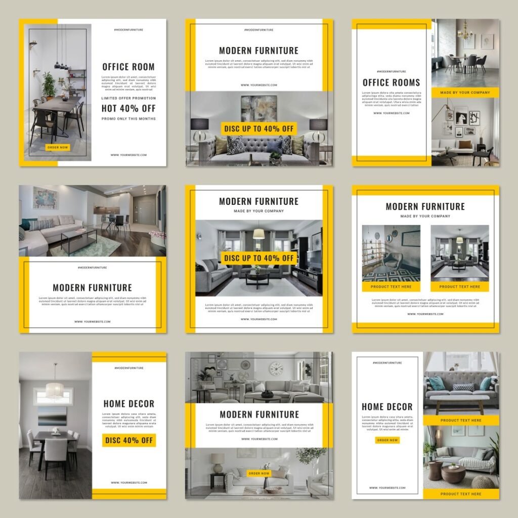 Furniture & Interior Design Social Media Post Templates - Only $8 ...
