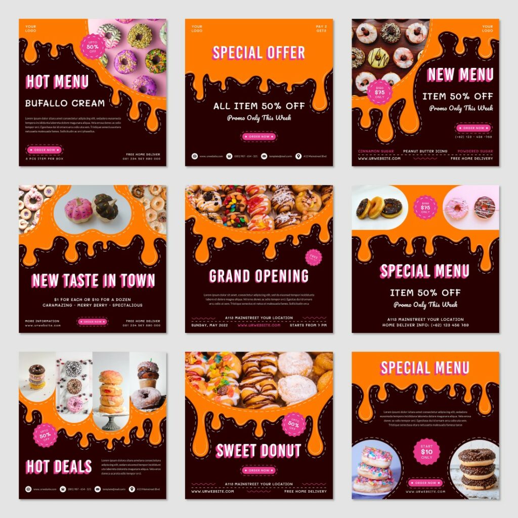 Delicious Donuts Social Media Post Templates - Only $8 - MasterBundles