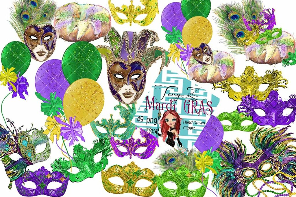 Mardi Gras Carnival Masks Clipart – MasterBundles